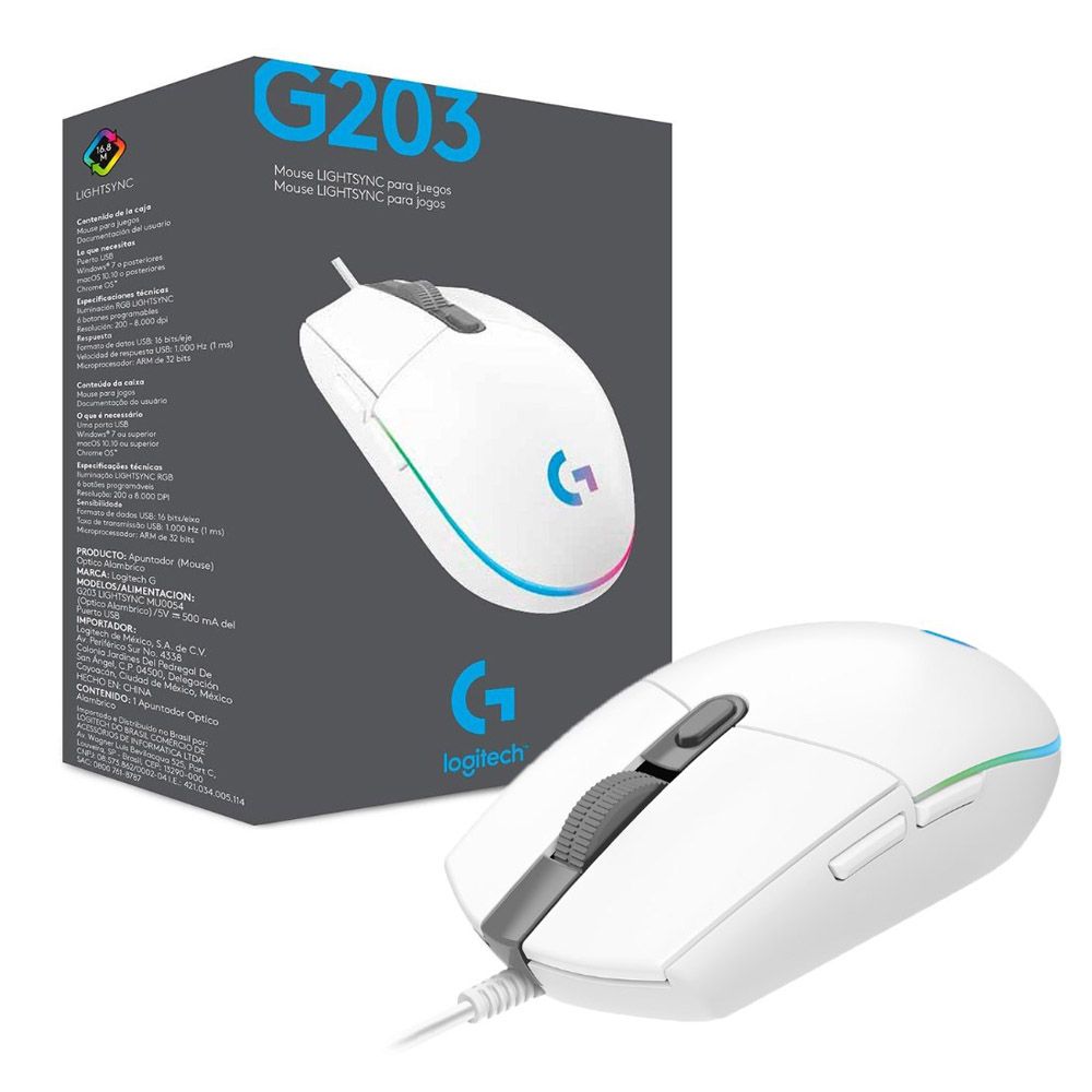 Mouse Logitech G203 Lightsync Gaming Blanco