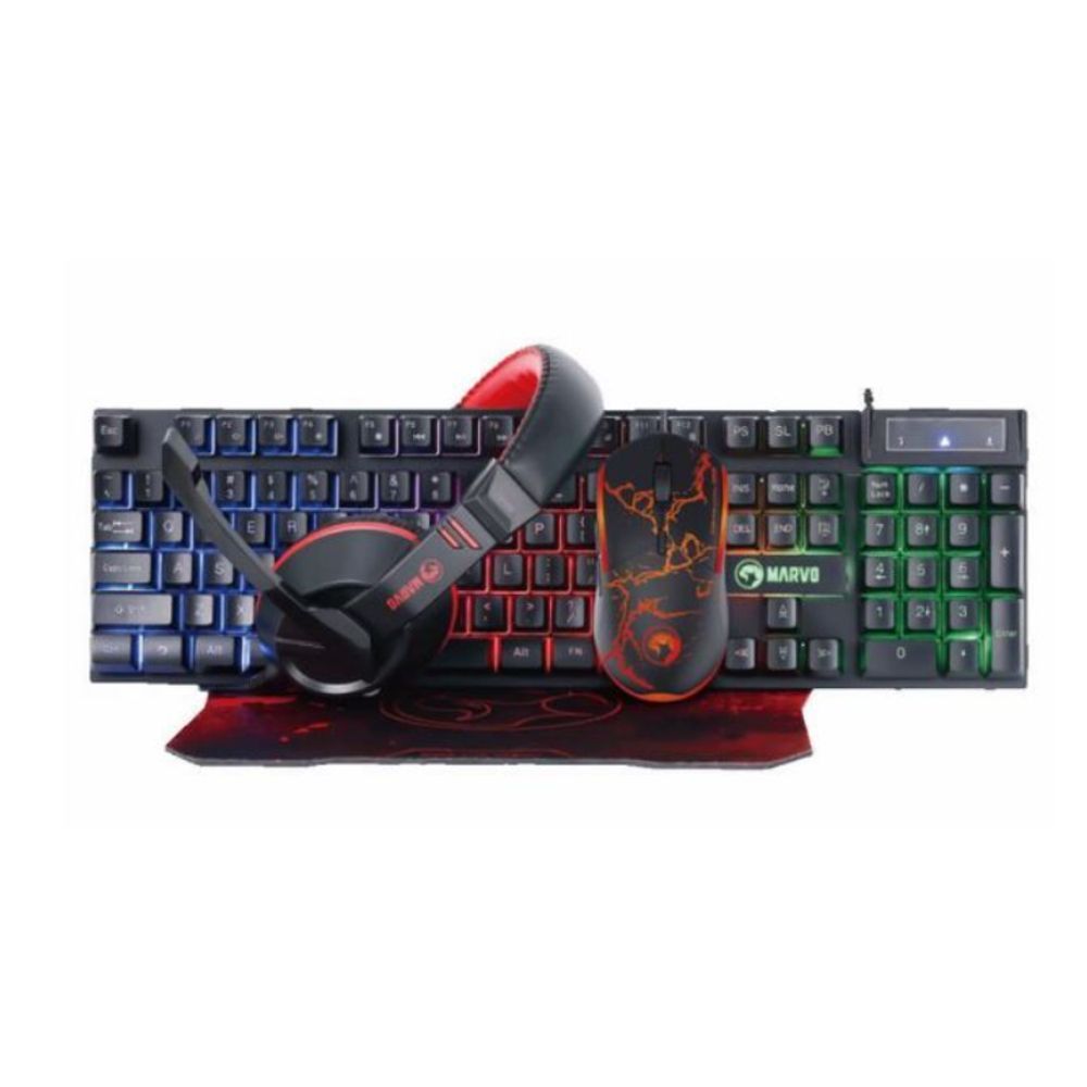 KIT GAMING 4 EN 1 MARVO CM409 MOUSE+HEADSET+MOUSEPAD+TECLADO LED