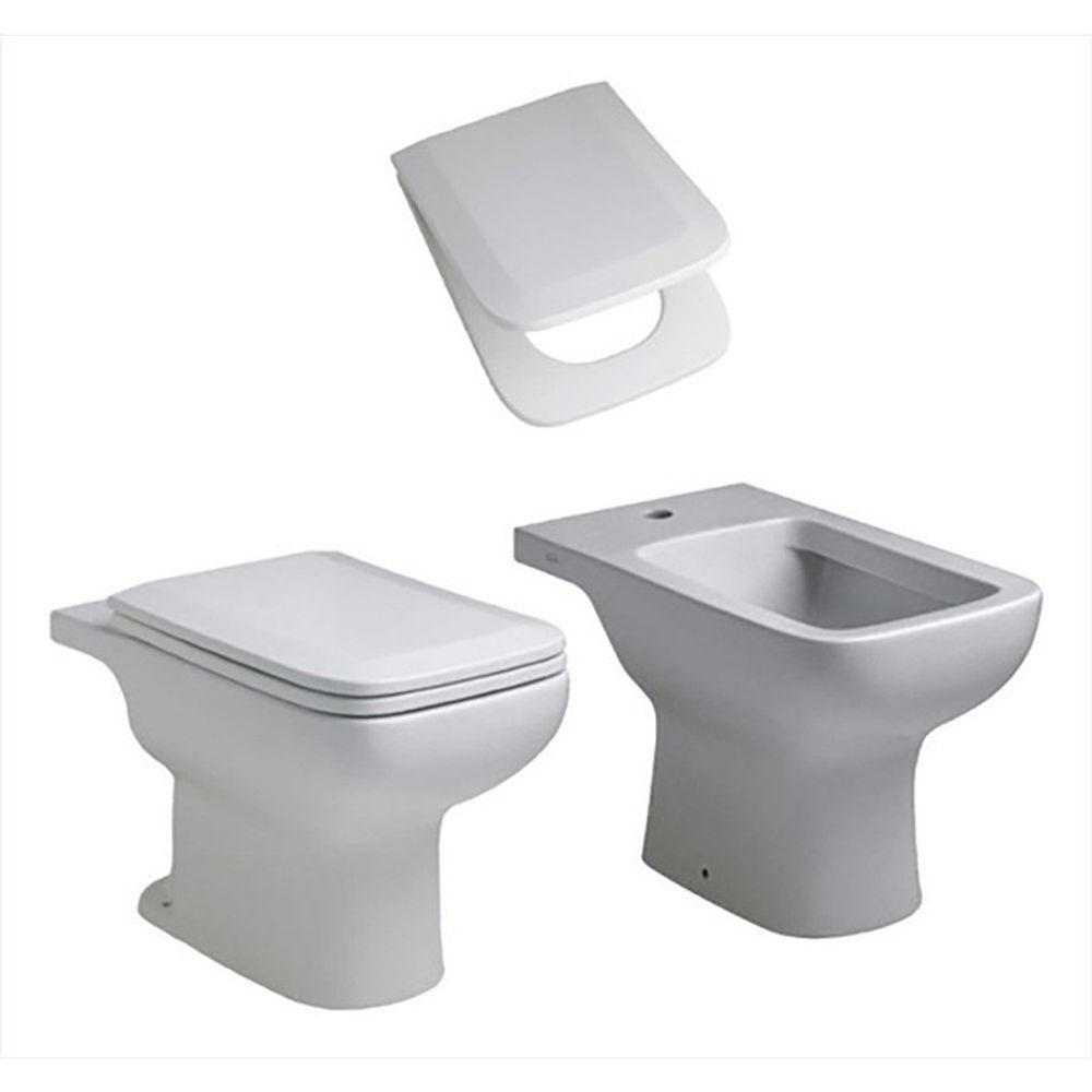 Inodoro Corto y Bidet 1 Ag Ferrum Trento Blanco + Tapa H/Nylon