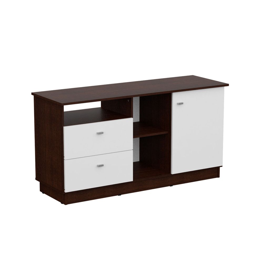Mueble Rack De TV Milenial Con Puertas y Cajones Wengue/Blanco