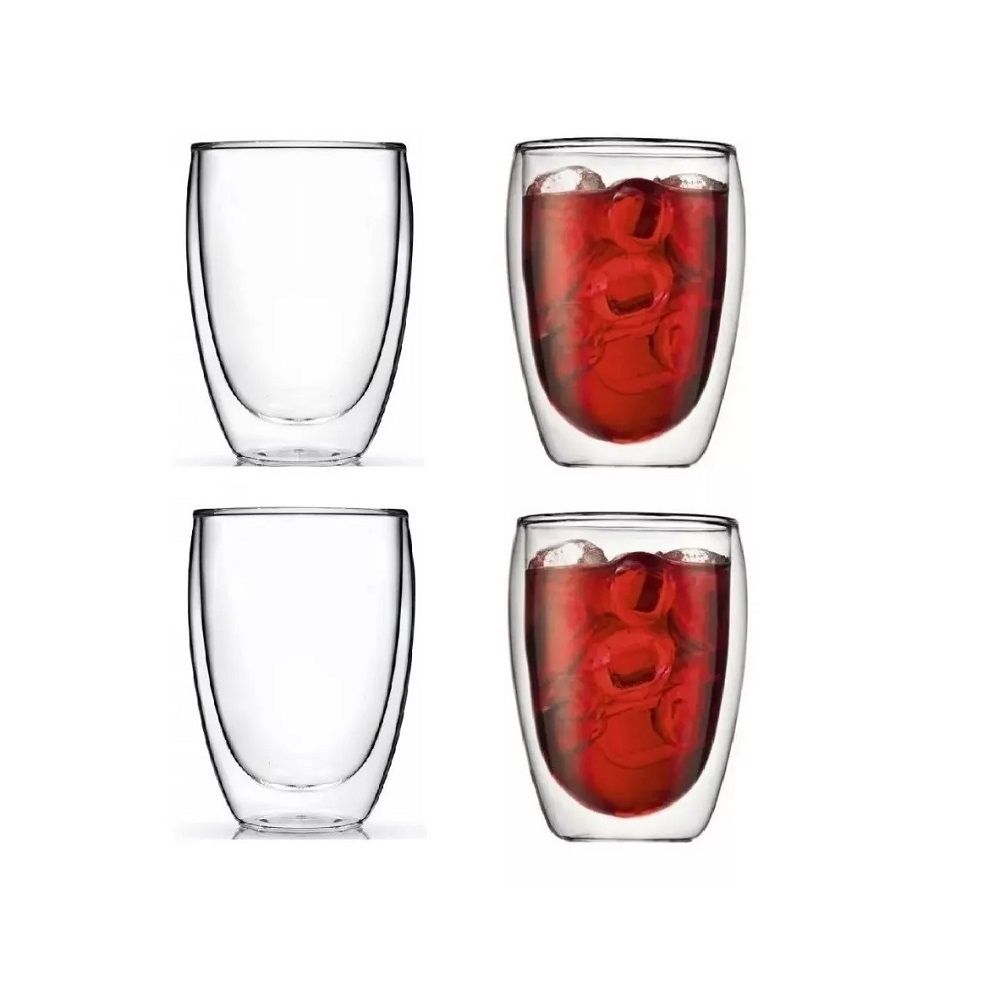 Set Pack X4 Vaso Doble Vidrio Taza Frio Calor De 250 Ml