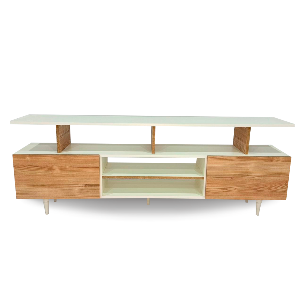 Rack Mueble TV con 2 puertas Blanco y Paraiso