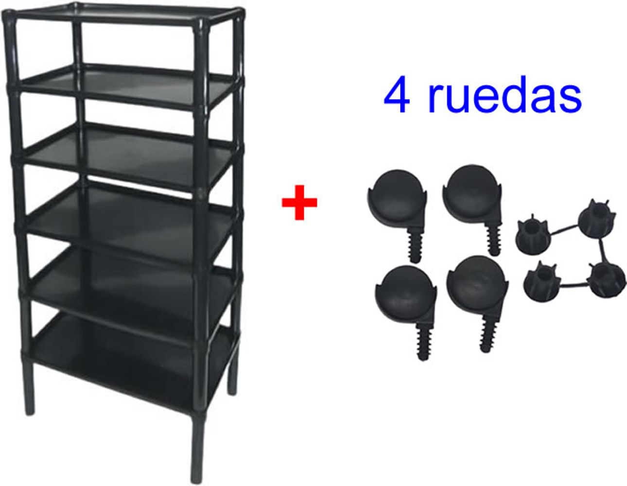 Organizador Estantería 6 Estantes color Negro + 4 RUEDAS
