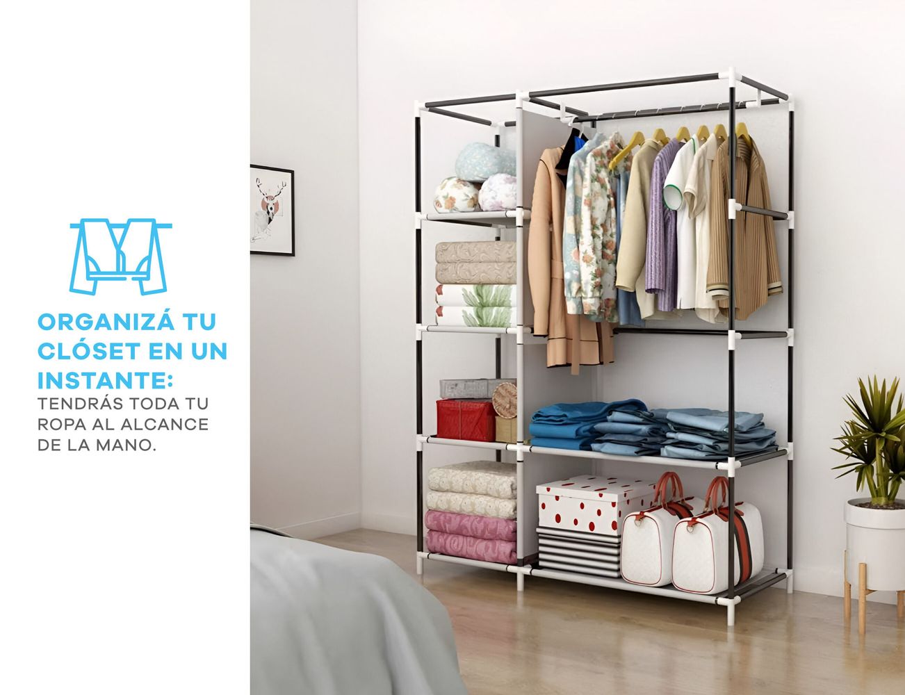 Organizador Guarda Zapatos Ropa Desarmable Ligero Con Funda Negro