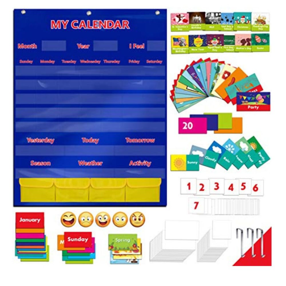 Calendar and Weather Pocket Chart with 148 Cards,(108 Illustrated ...