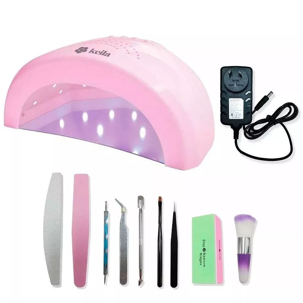 Cabina Uv Led 48w Keila Quick Pro + Accesorios Manicura Rosa