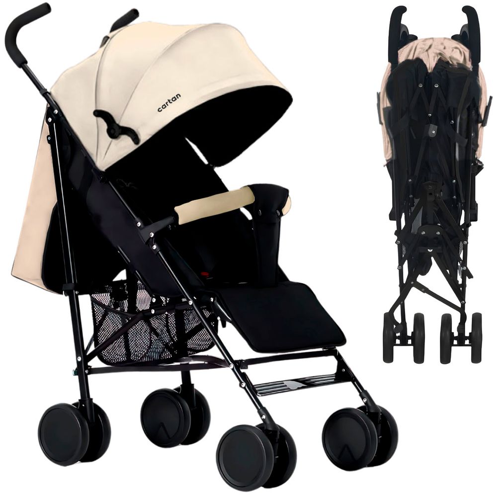 Coche Bebe Paraguita Plegable Beige Con Capota Reclinable Ultra Liviano