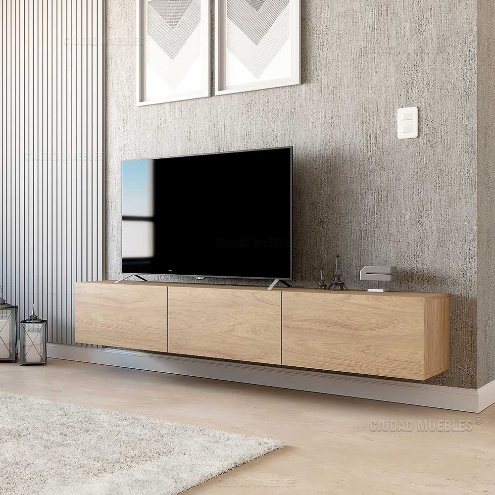 Modular Rack Tv para LCD con Puertas Batientes 182 cm, Madera Natural