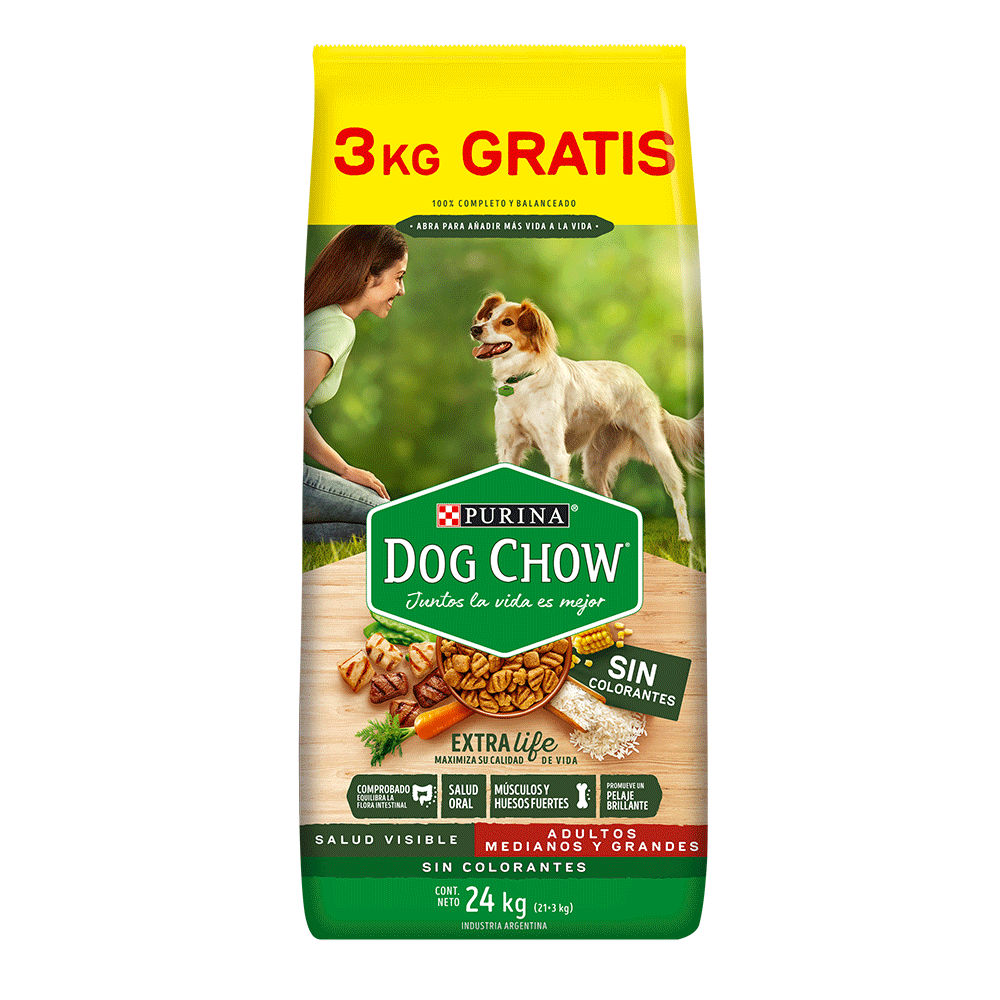 Dog Chow Adulto Mediano Grande Sin Colorante 21+3 Kg