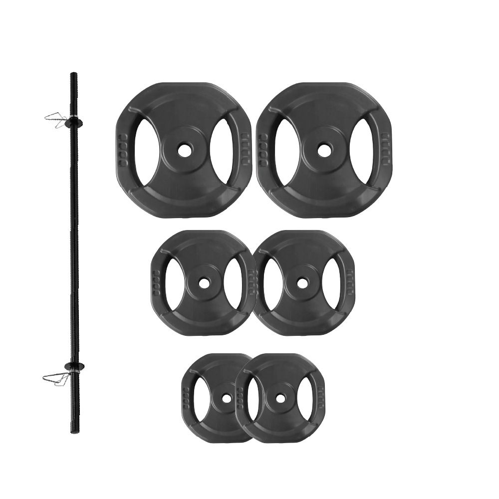 Kit Gym Body Pump Barra+ 17kg Discos+ Topes Color Negro