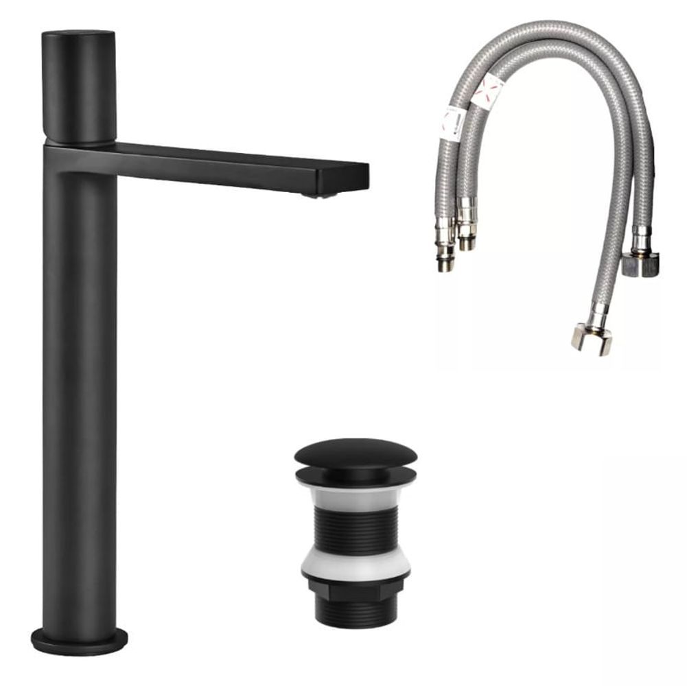 Grifería Lavatorio Pico Alto Piazza Lounge Negro Monocomando