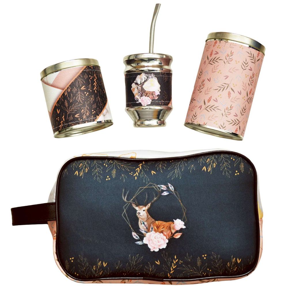 Kit de mate con bolso de mano Ciervo y Flores