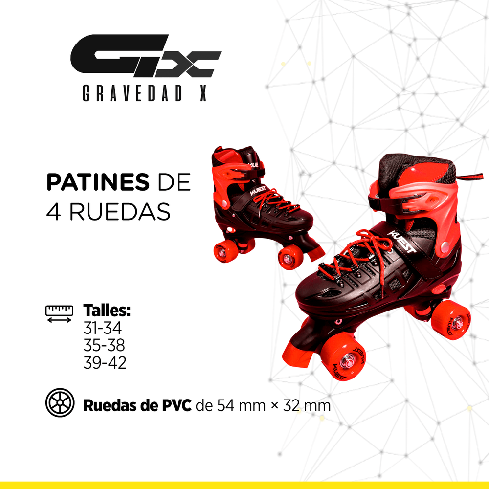 PATINES DE 4 RUEDAS EXTENSIBLE KUEST TALLE S 31-34 NEGRO ROJO