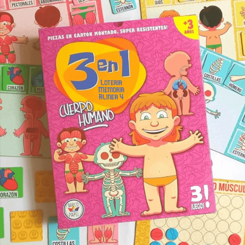 Juego De Memoria Didáctico 3 En 1 Lotería. Cuerpo humano