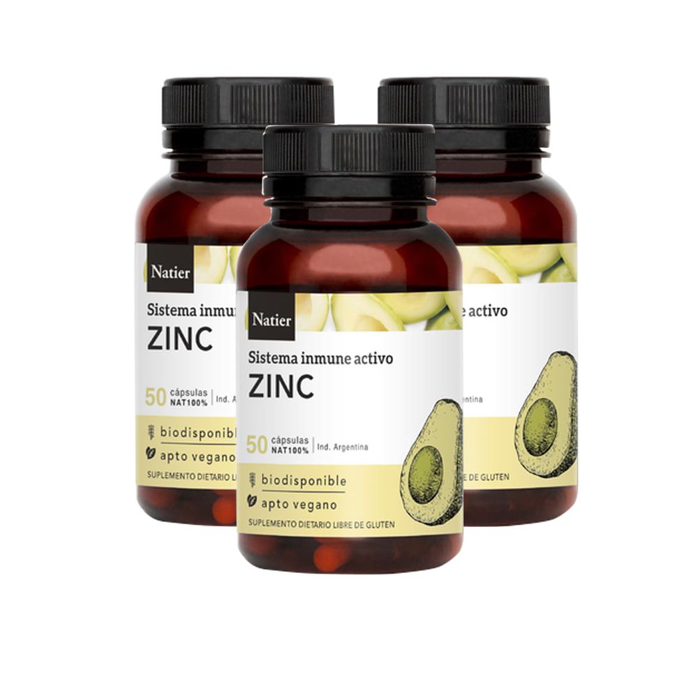 Combo Suplemento Natier Zinc Concentrado 50 Caps x 3 Packs