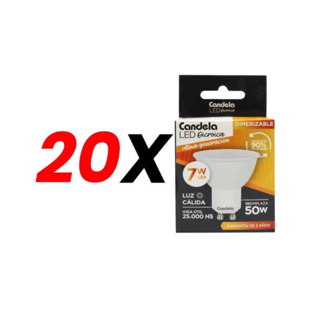 Pack X 20 Lámparas Led Candela Dicroica 7w Dimerizable Gu10