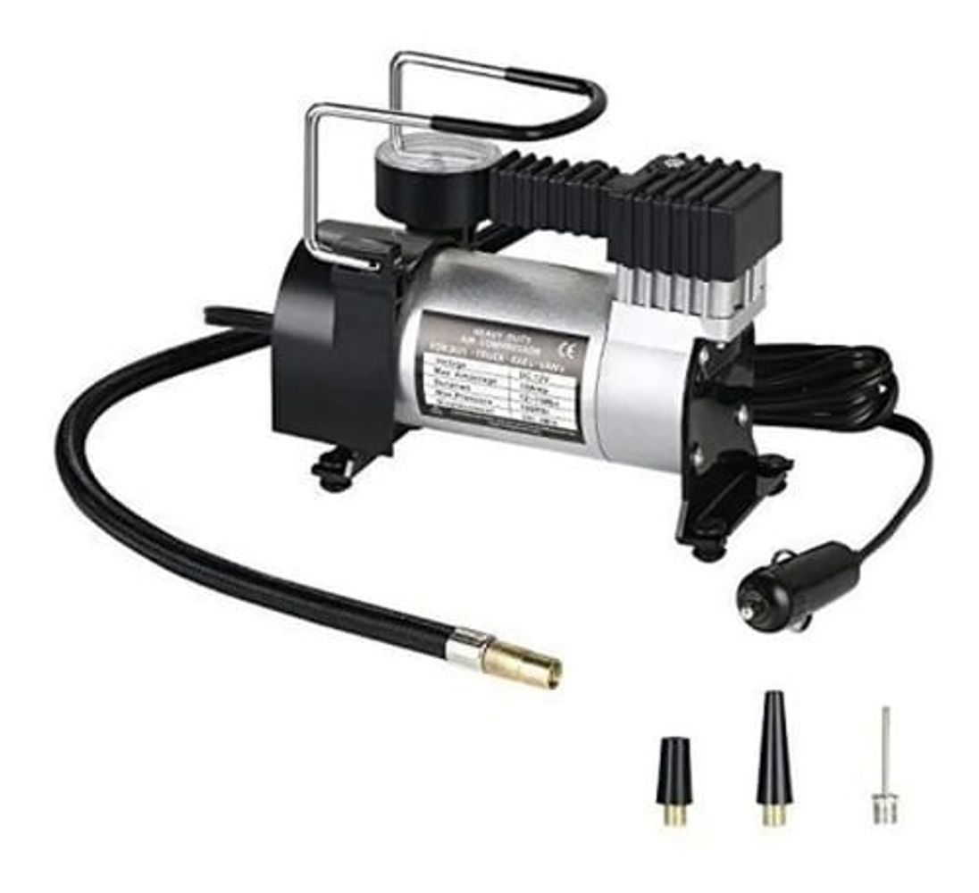COMPRESOR DE AIRE 12V, 140 PSI, CILINDRO 1X30MM 10 AMP PLATEADO