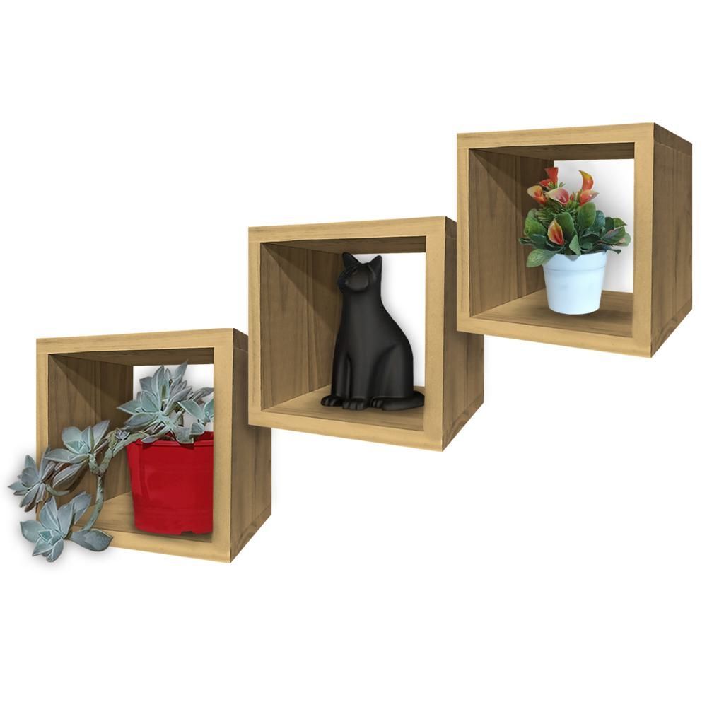 Combo 3 Cubos Colgantes Estanteria 20X20X20 Color Roble