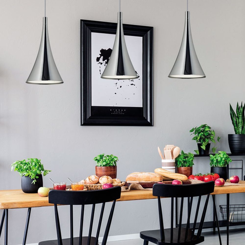 Lampara Colgante Metalica 3 Luces Base Lineal Sion E27 220V Plata