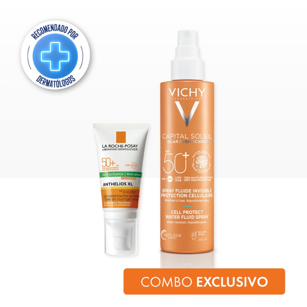 Kit Solar La Roche Posay Toque Seco Col + Vichy Spray Fluido