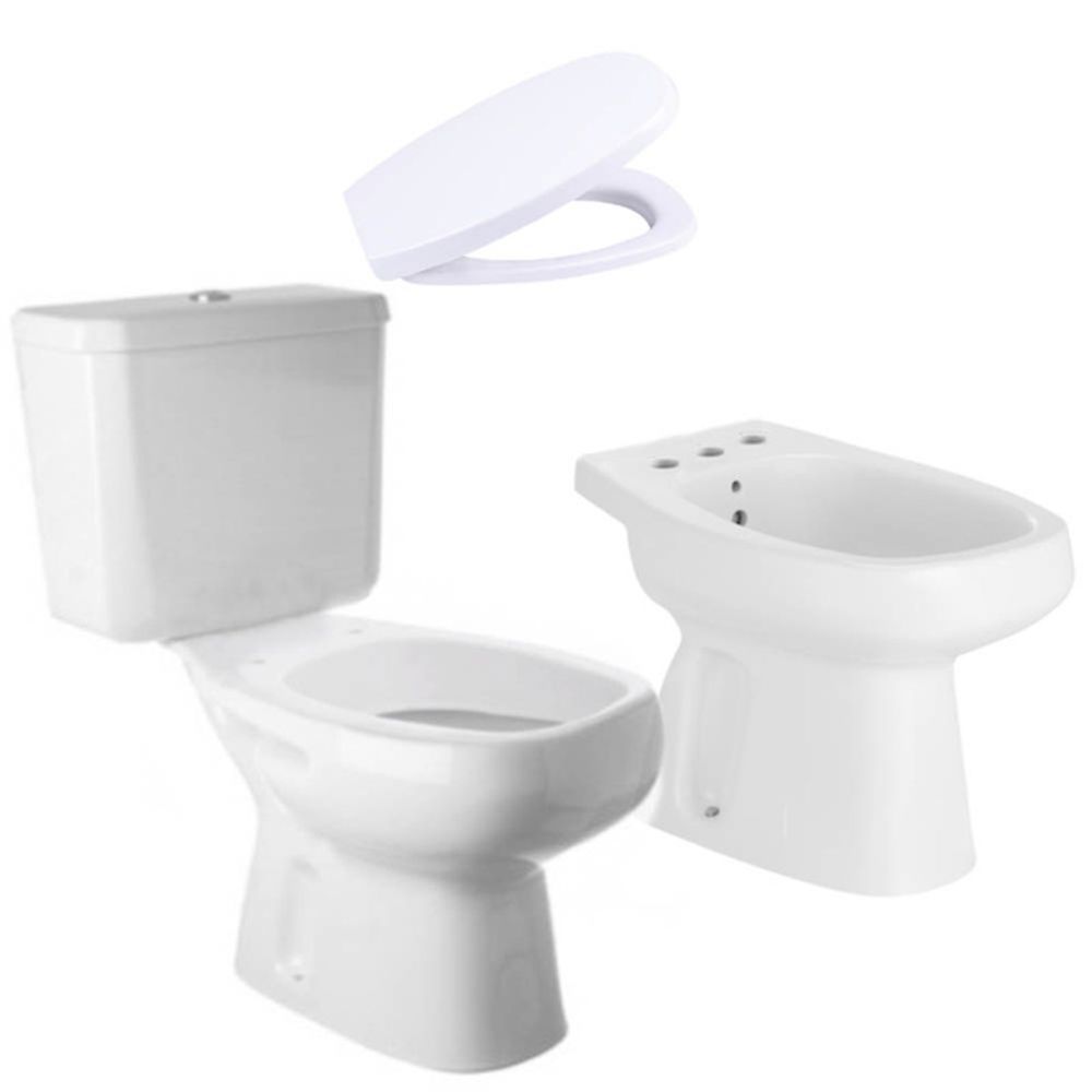 Set Roca Monaco Inodoro Largo Con Tapa Deposito Dual Y Bide 3 Agujeros ...