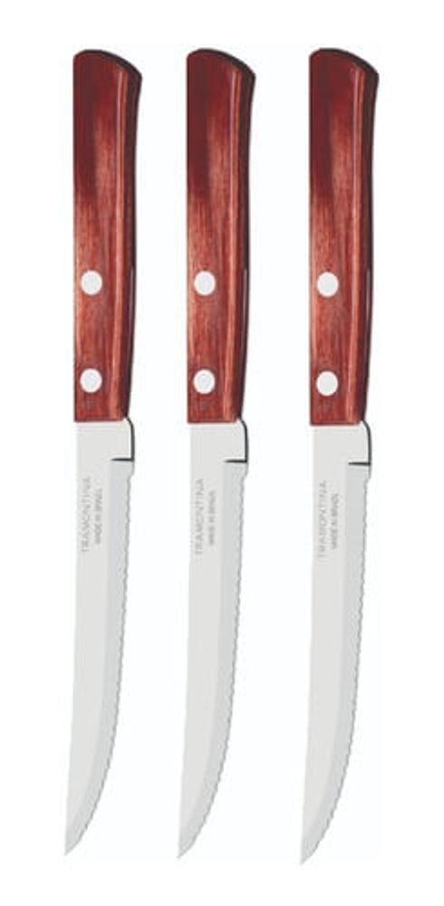 Set Juego 3 Cuchillos Acero Inox Asado Polywood Tramontina