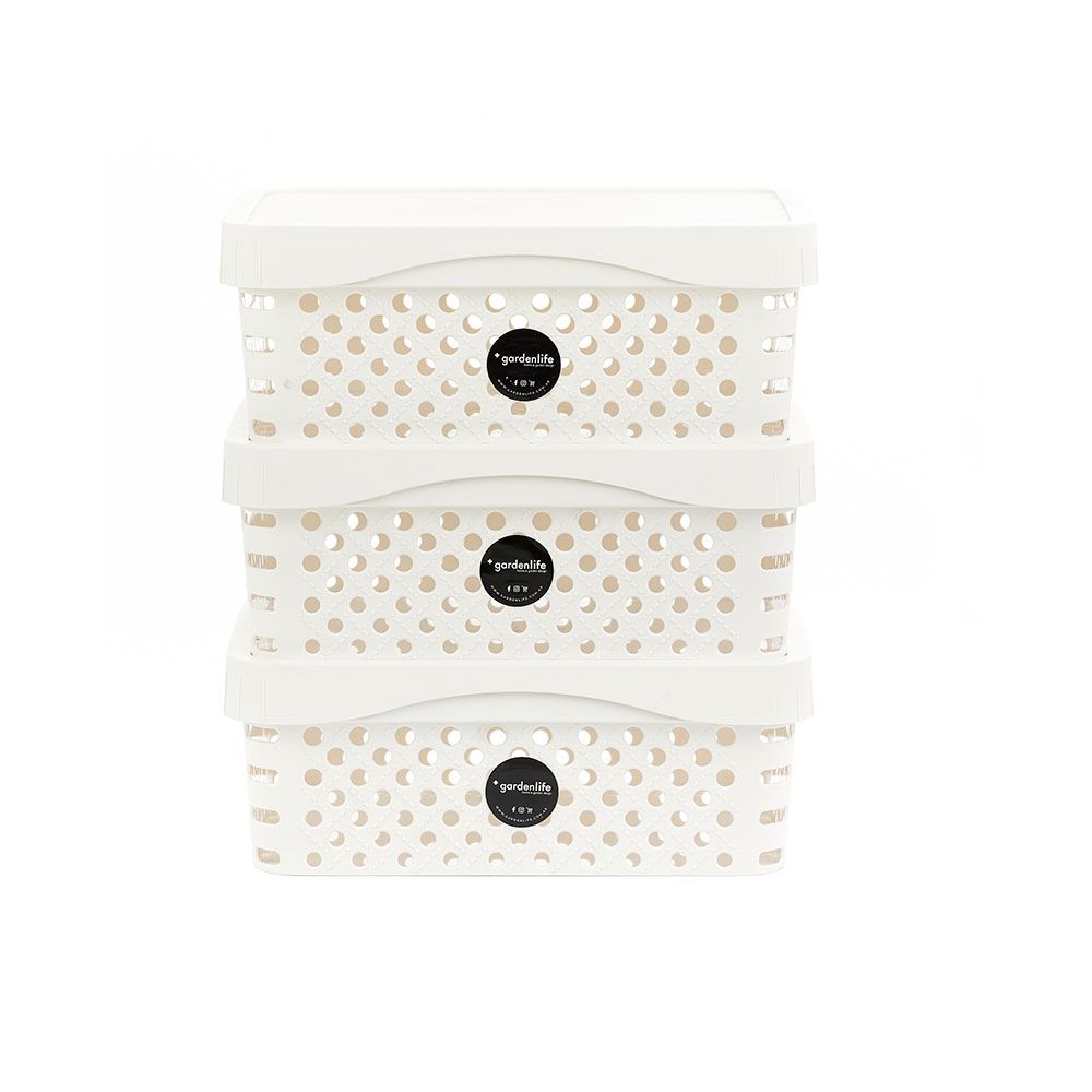 Set de 3 Contenedores Perforados Trendy Box 12 lts. Blancos