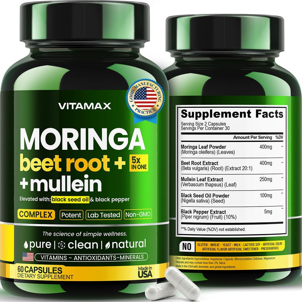 Cápsulas de moringa, raíz de remolacha, hoja de