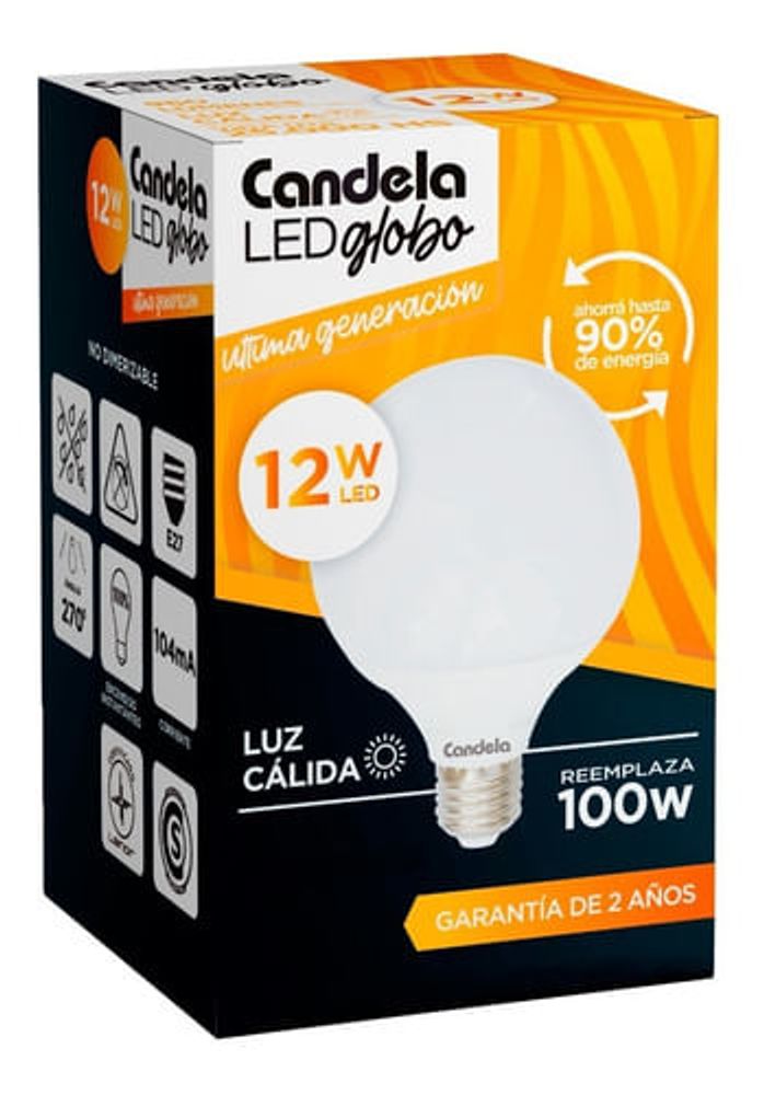 Lámpara Led Candela Globo 12w Cálida O Fría Reemplaza 100w