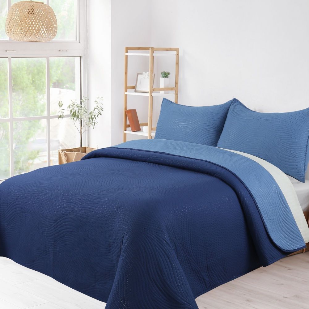 Cubrecama Bicolor Kavanagh Twin Size Con Funda Color Aero Con Azul