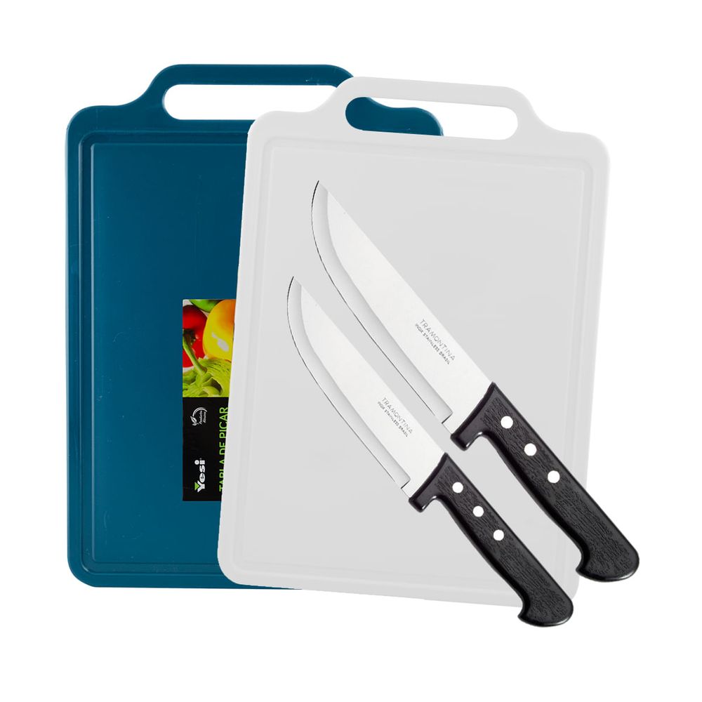 Set 2 Tablas de Picar Yesi + 2 Cuchillos Cocina Tramontina