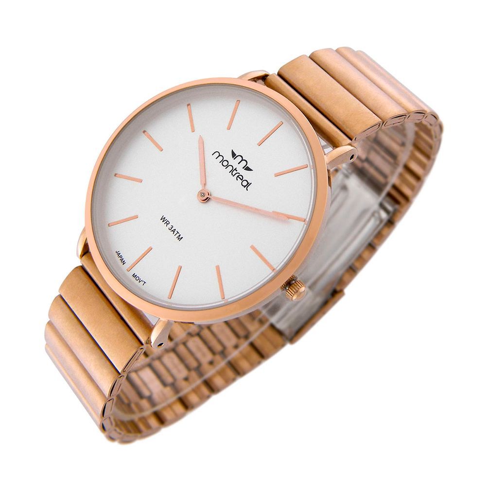 Reloj blanco Montreal slim gold