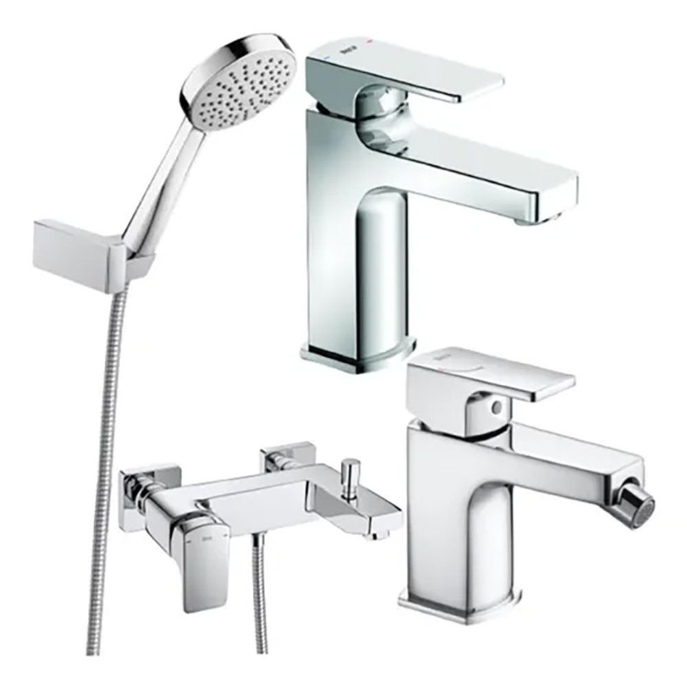 Combo griferia Roca Escuadra Lavatorio+Ducha Ext C/T+Bidet