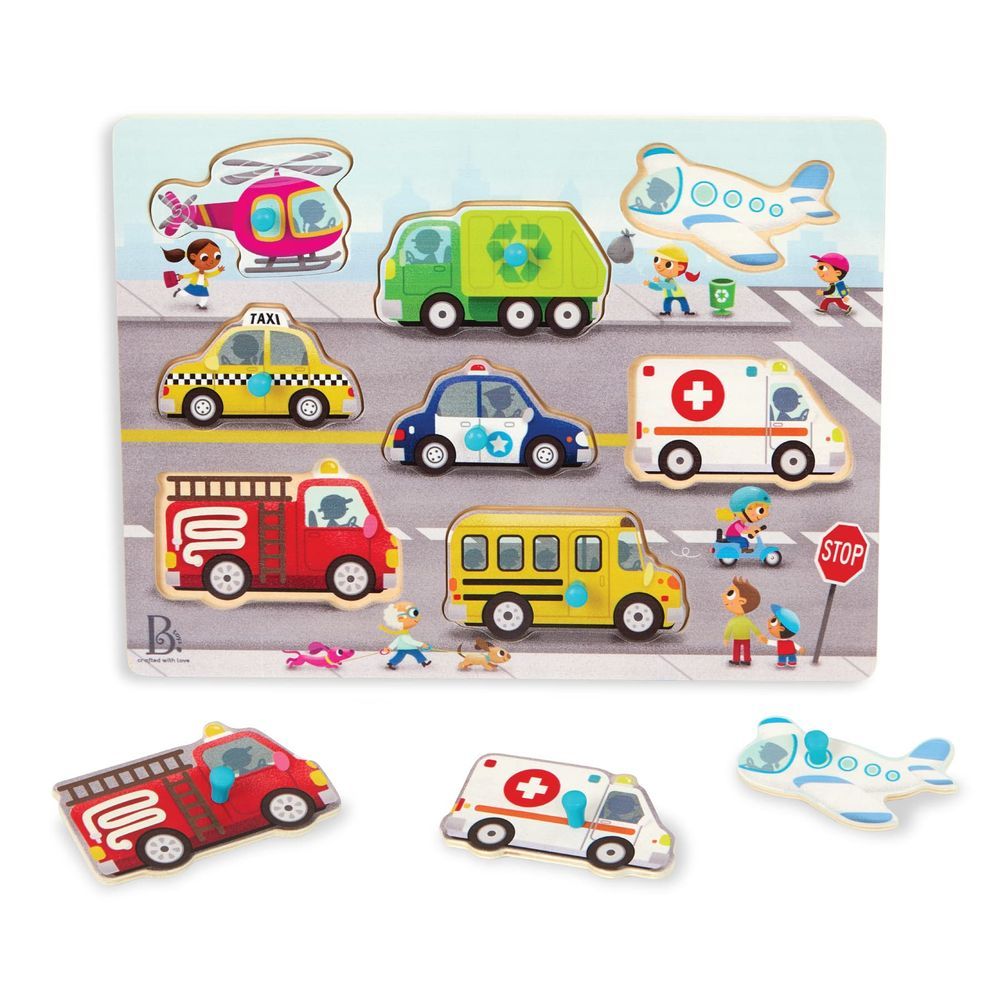 Puzzle de madera B. toys Peek & Explore Vehicles de 2 años o más