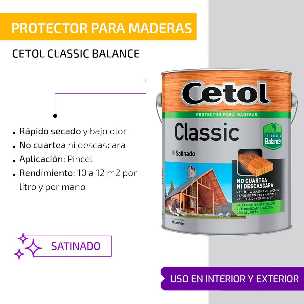 Cetol Classic Satinado Balance Al Agua 4 Lts Roble