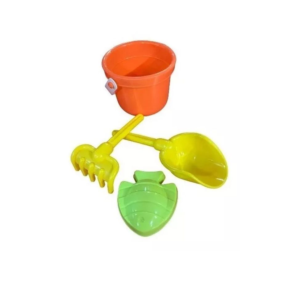 Balde De Arena Pala+ Rastrillo + Molde Naranja