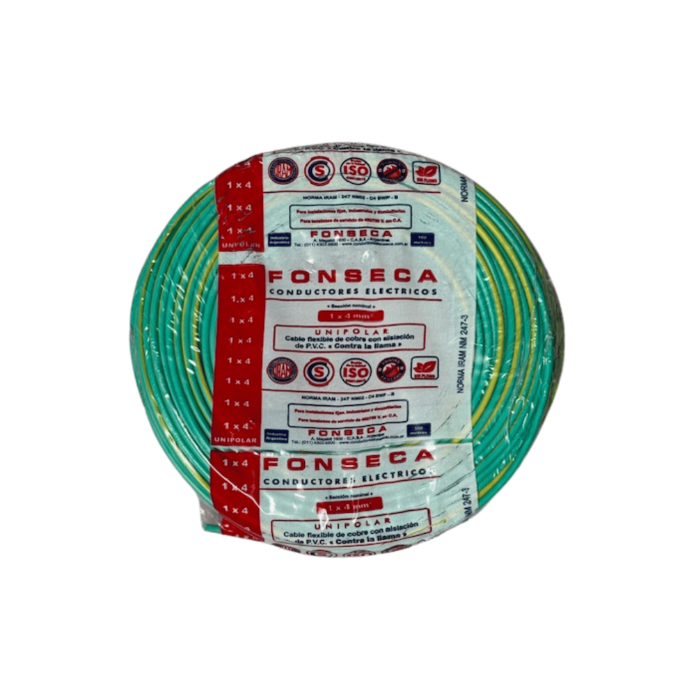 Cable Unipolar 4 mm Verde/Amarillo x 100m Normalizado Fonseca