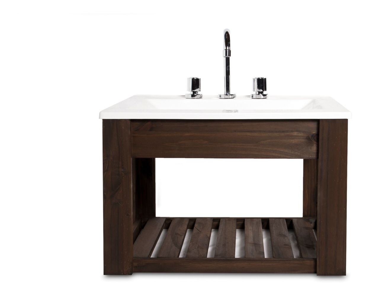 Vanitory Colgante 60cm Madera Maciza Y Bacha Maral Blanca
