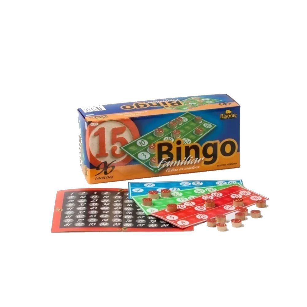 Bingo Familiar Fichas De Madera Con Tablero Bisonte