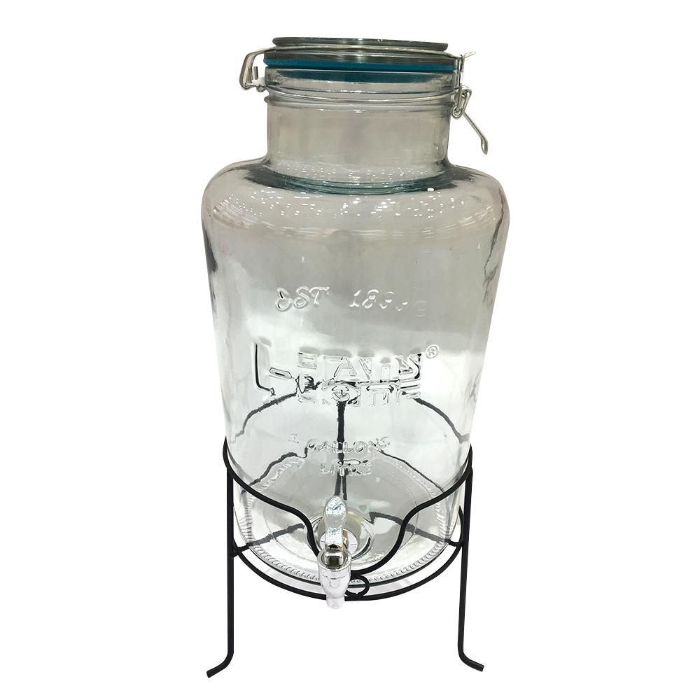 Botellón Dispenser Vidrio 8 Litros Canilla Con Base Jugos