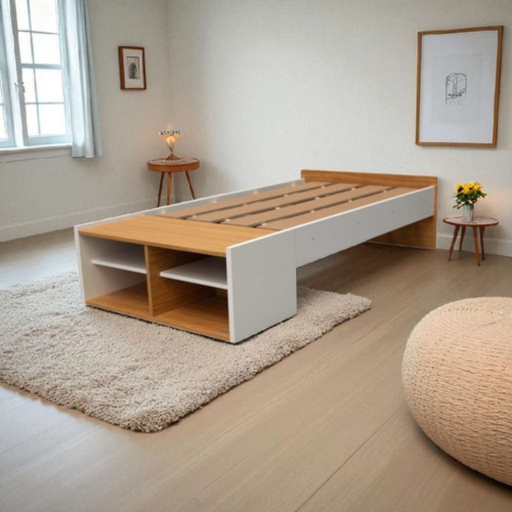 Cama Box 1 Plaza Con Botinero Y Espacio De Guardado 90 Cm Blanco Roble