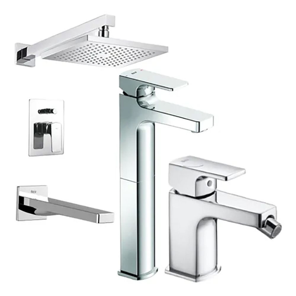 Combo griferia Roca Escuadra Lavat Alto+Ducha Emb C/T+Bidet