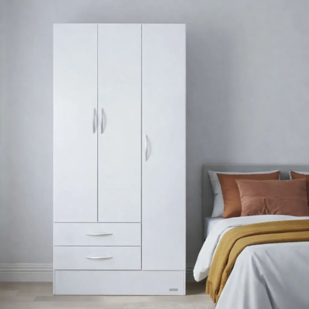 Ropero Placard 3 Puertas 2 Cajones Dormitorio Multiuso (Blanco Veta)