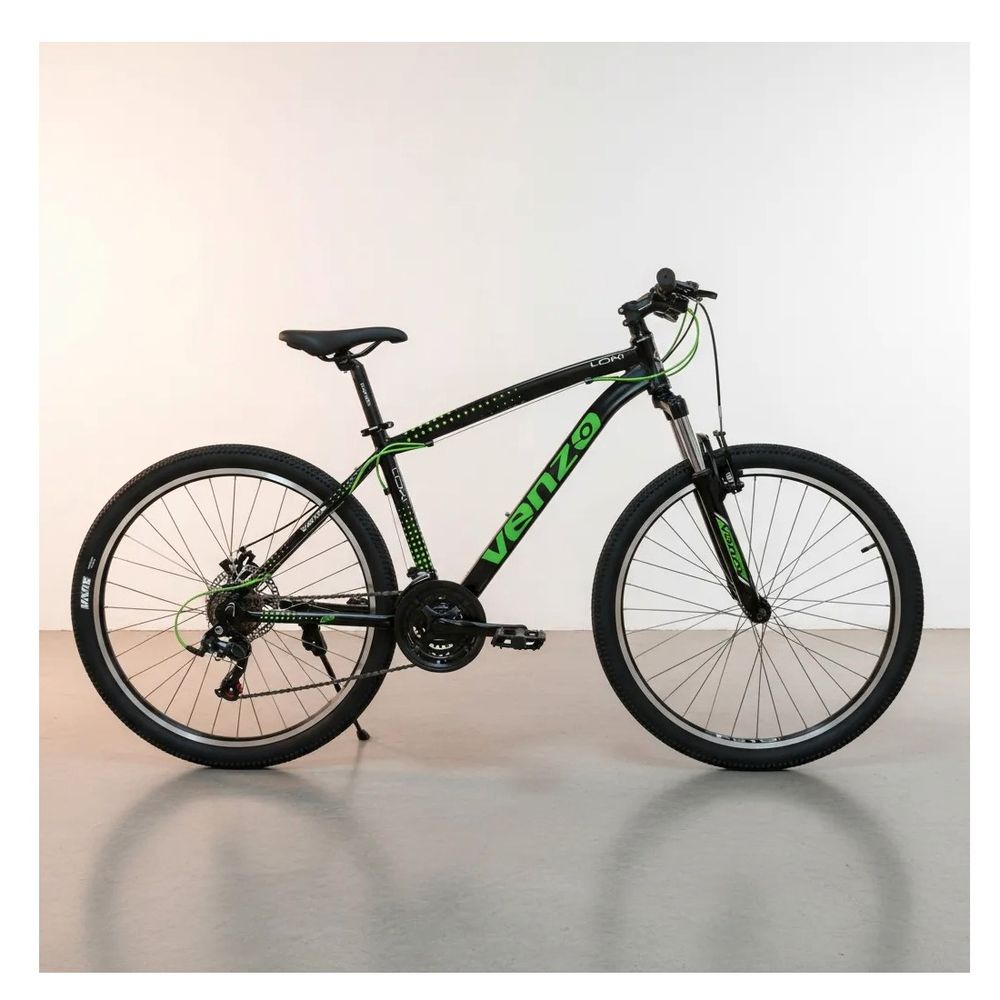 Bicicleta Mtb Venzo Loki R26 21v Disco Mecánico Negro Verde T14
