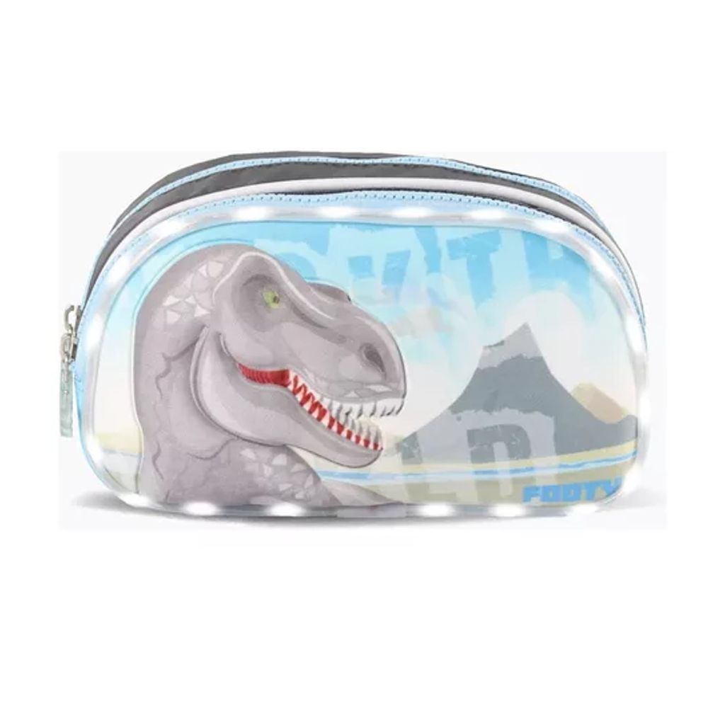 Cartuchera Doble Cierre Celeste T-rex Con Luz Led - Footy