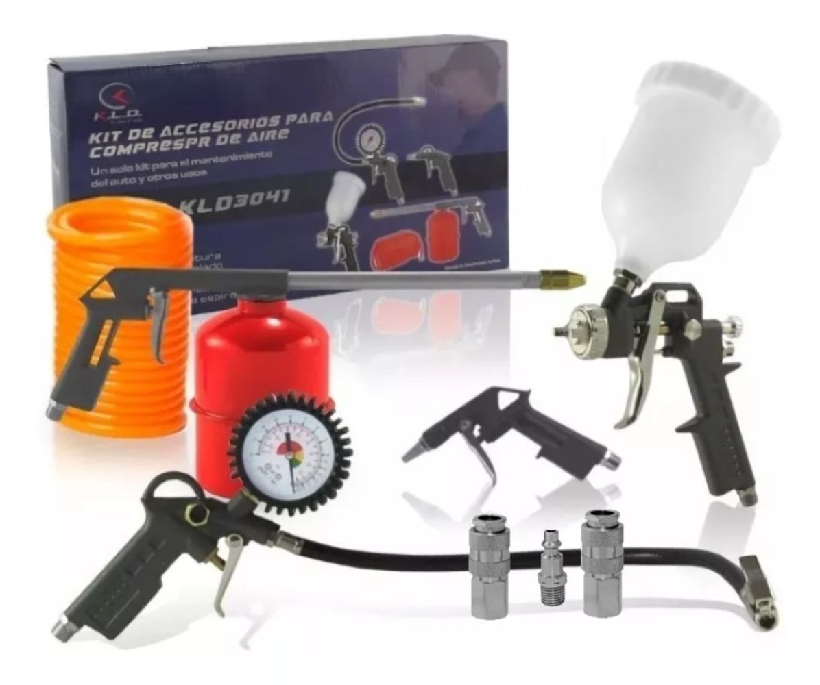 Kit 5 Piezas Compresor Aire Pistola Recipiente Manguera