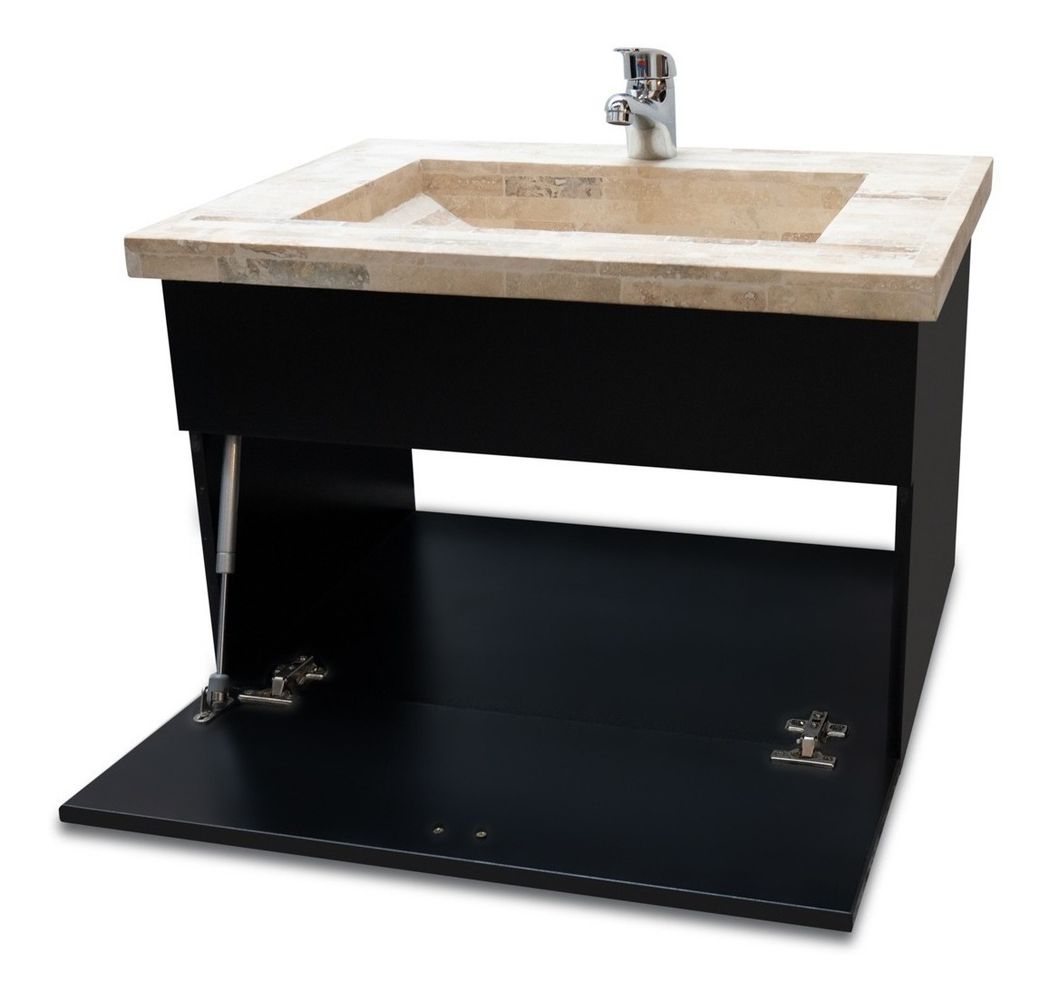 Vanitory Colgante Laqueado 50cm Bacha Travertino Griferia
