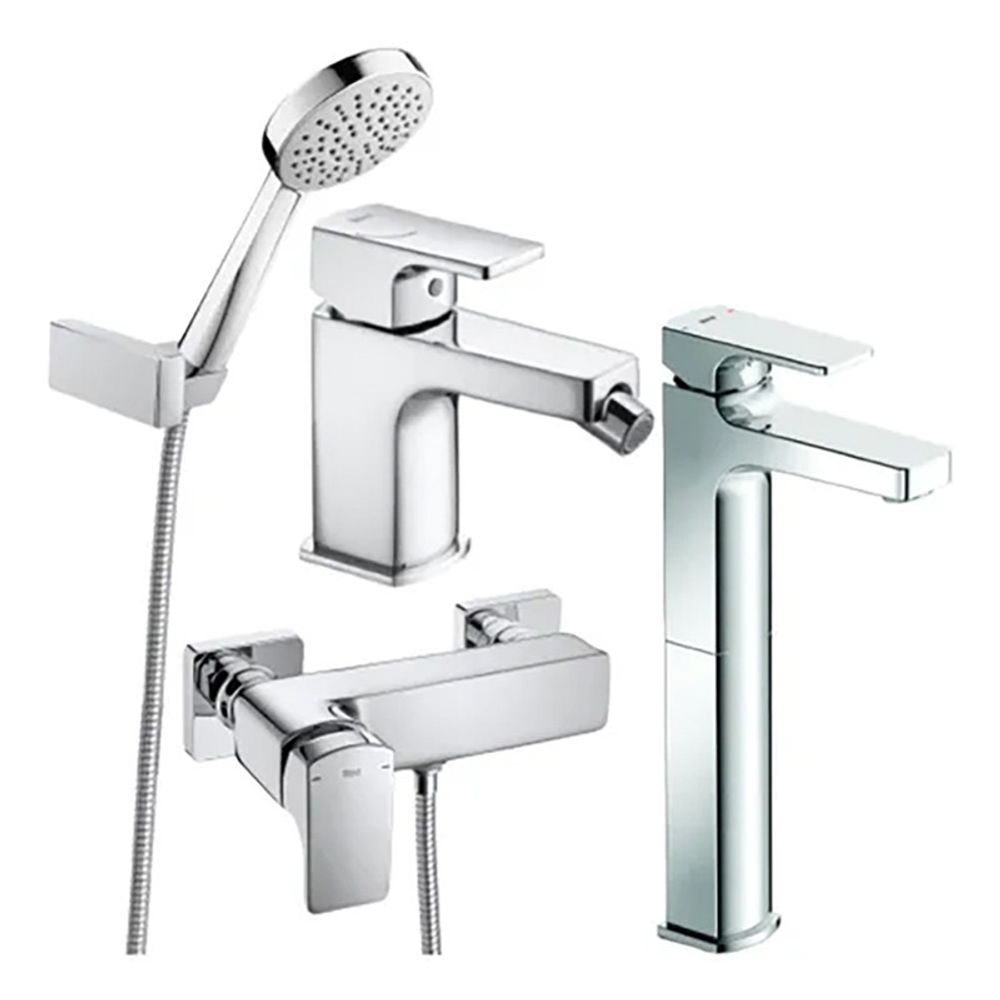 Combo griferia Roca Escuadra Lavat Alto+Ducha Ext S/T+Bidet