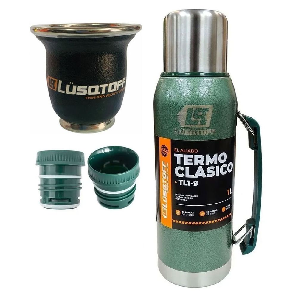 Termo Acero Inox 1 Litro Lusqtoff Frio Calor + Regalo Mate