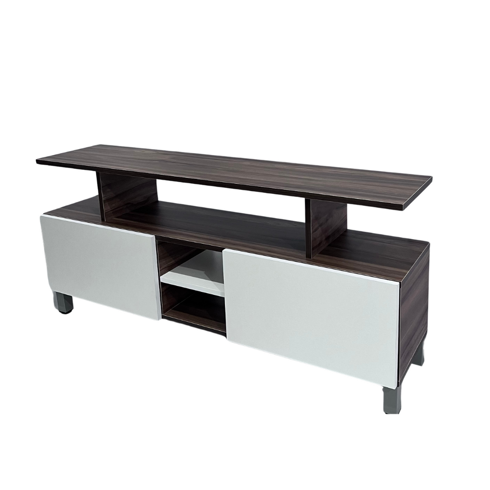 Rack Mueble TV 2 puertas Blanco y Camelia con cubo central